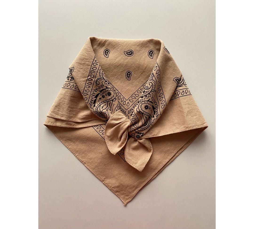 Vintage 60s Cotton Bandana Small Cotton Scarf Rare Paisley Tan ...