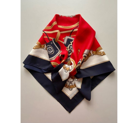 Italian Vintage Bandana Small Square Scarf Red Navy O… - Gem
