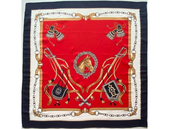 Italian Vintage Bandana Small Square Scarf Red Navy O… - Gem