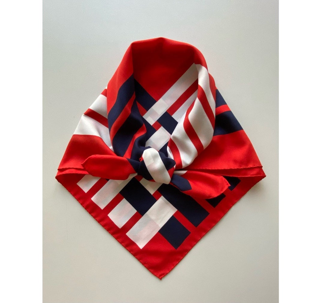 Vintage Monique Valery Square Scarf Striped Red White Navy Neckerchief ...