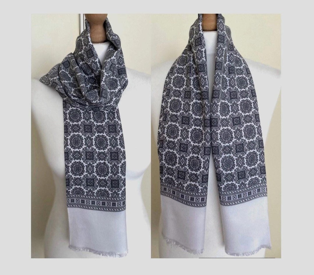 Vintage 60s Men's Long Scarf off White Grey Retro Gentlemen Scarf, 9x44 ...