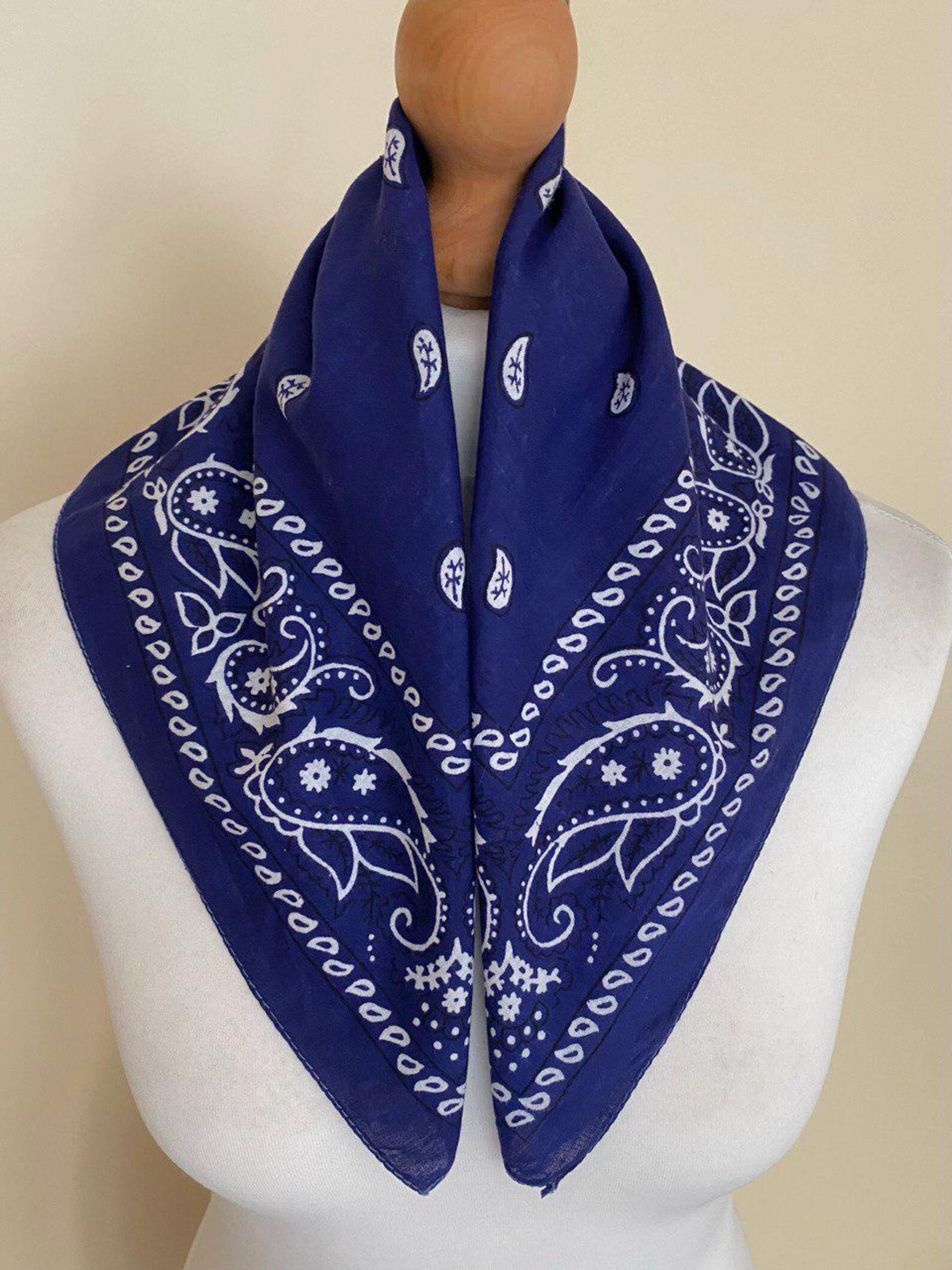Vintage 60s Cotton Bandana Navy-violet White Boho Hippie Paisley ...
