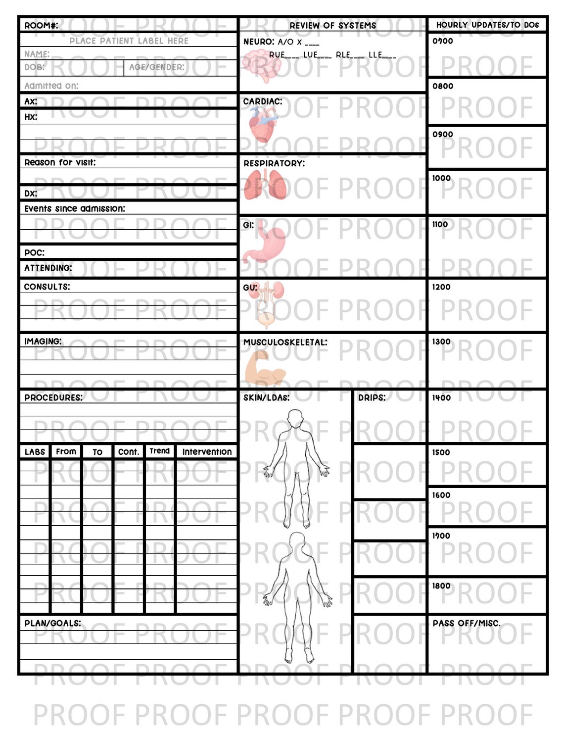 Nursing Report Sheet 1 - Etsy