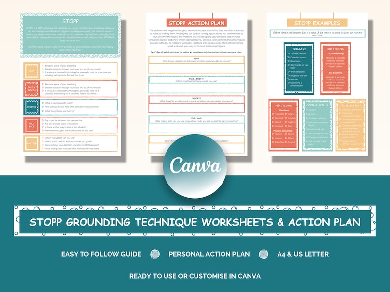 STOPP Grounding Technique Worksheets, Coping Skills Worksheet, Therapy ...