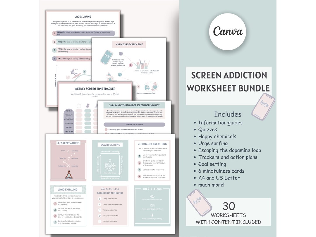 Screen Addiction Worksheets, Screen Time Habits, CBT Worksheets ...