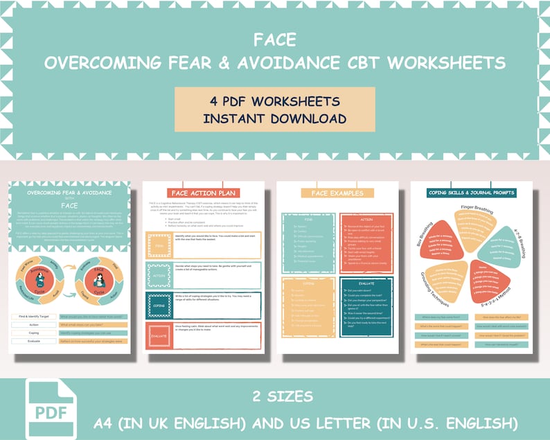 PDF Fear Avoidance Worksheets, CBT, Anxiety Worksheets, Journal Prompts ...