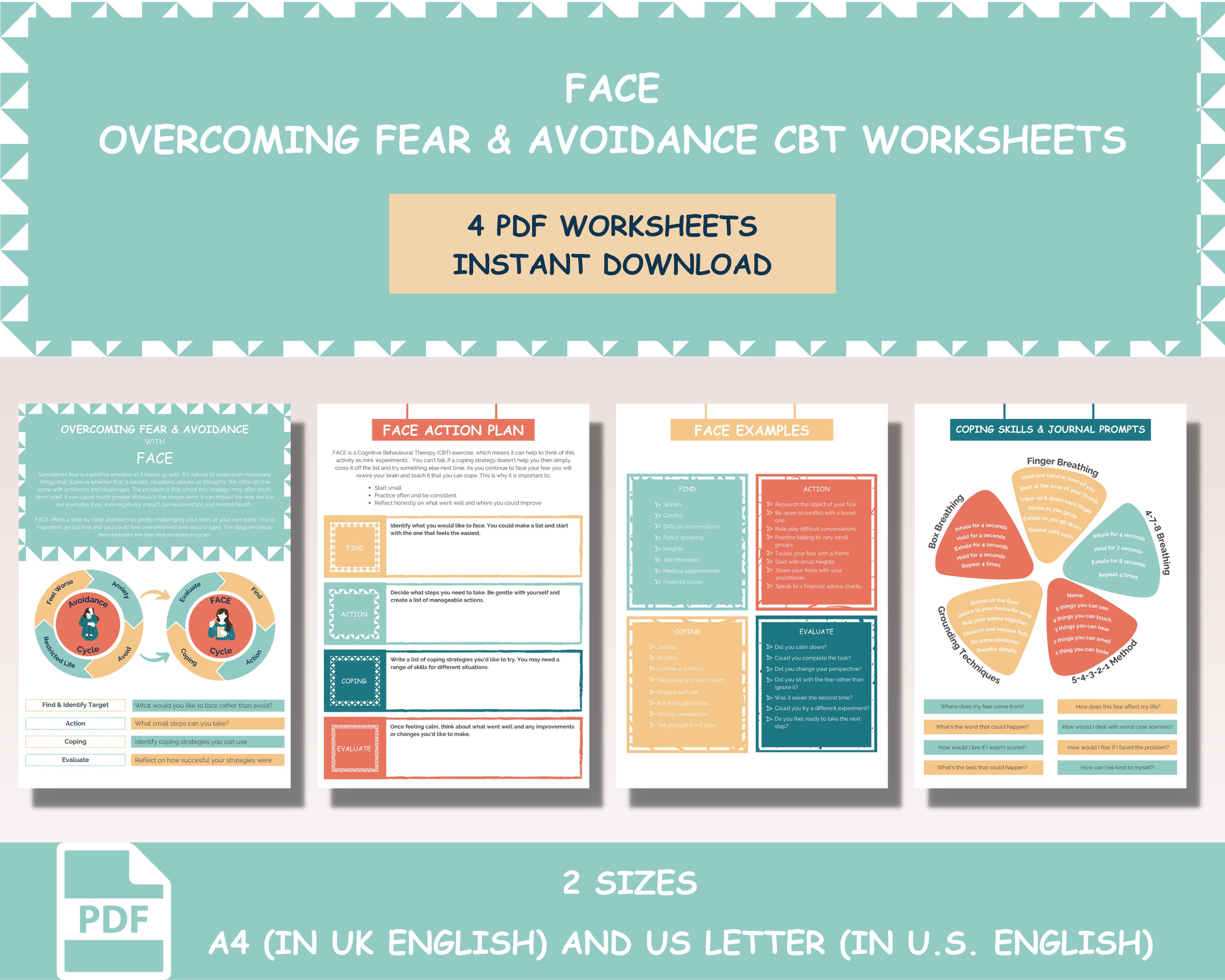 PDF Fear Avoidance Worksheets, CBT, Anxiety Worksheets, Journal Prompts ...