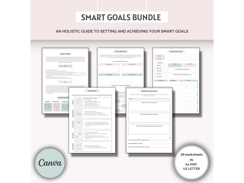 Canva SMART Goals Setting, SMART Goals Template, Habit Tracker, SMART ...