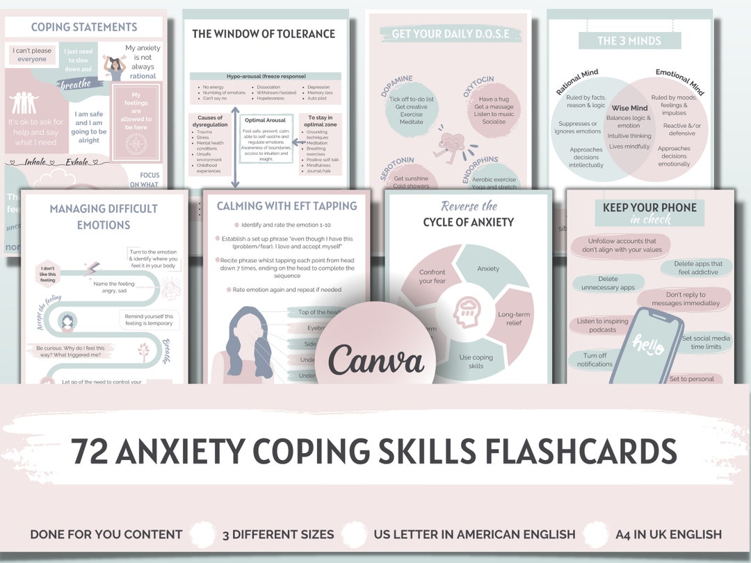 Anxiety Coping Skills Flashcards Anxiety Tools Therapy - Etsy UK