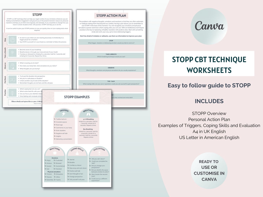 STOPP CBT Worksheets Therapy Worksheets Anxiety Worksheets - Etsy