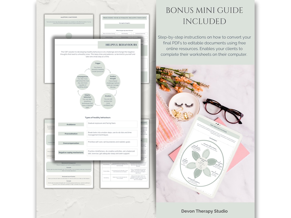 Vicious Flower CBT Worksheets, Therapy Tools, Coaching Tools, Therapist ...