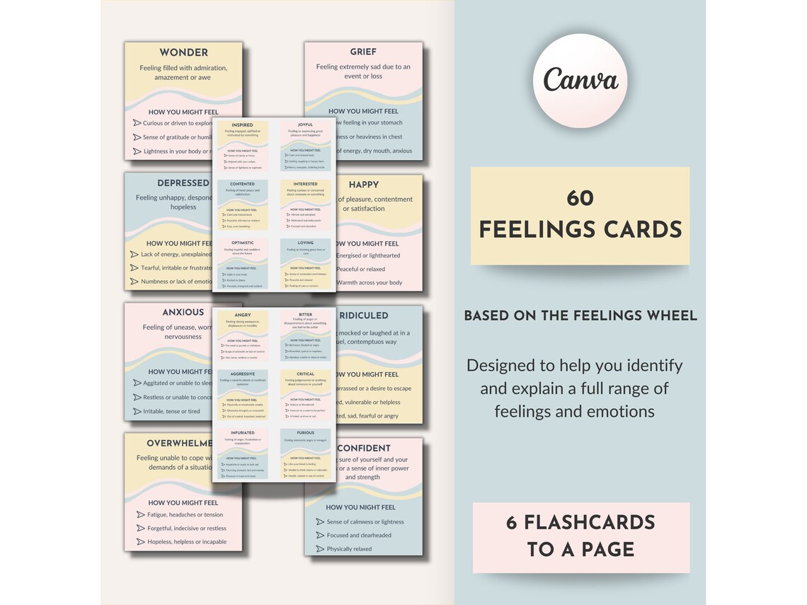 Feelings Cards, Mood Cards, Emotions Cards, Therapy Resources, Coaching ...