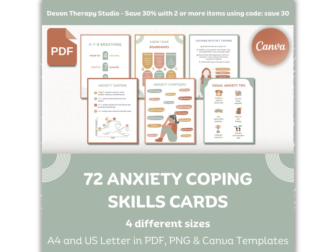 Anxiety Coping Skills Cards, Anxiety Relief, Therapy Tools, Coach ...