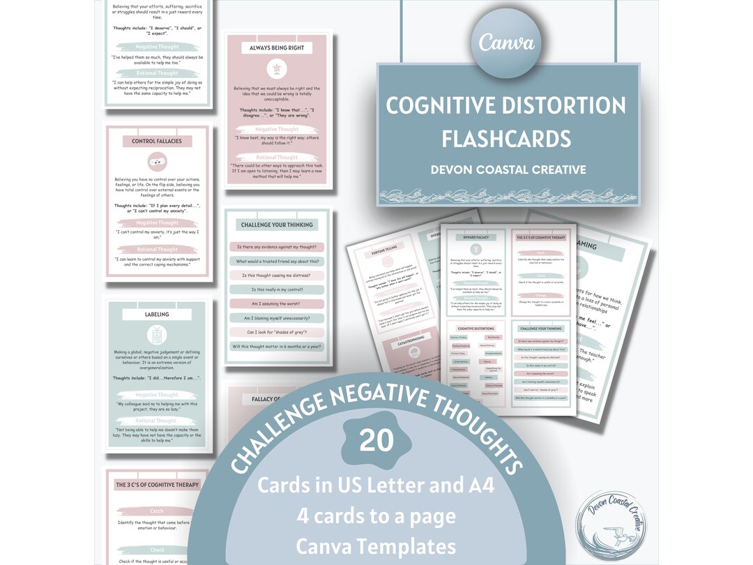 Canva Cognitive Distortions Flashcards, Automatic Negative Thoughts ...