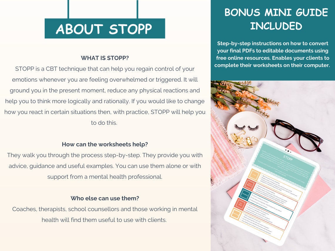 STOPP Grounding Technique Worksheets, Coping Skills Worksheet, Therapy ...