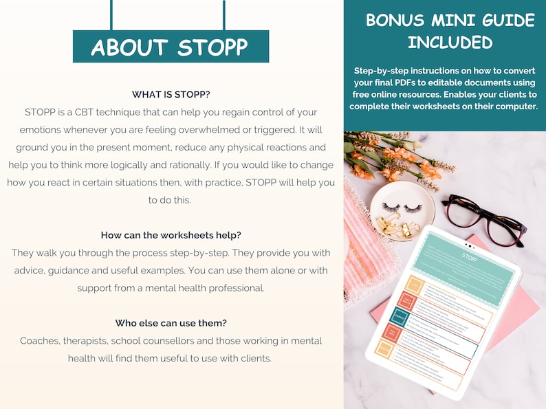 STOPP Grounding Technique Worksheets Coping Skills Worksheet - Etsy