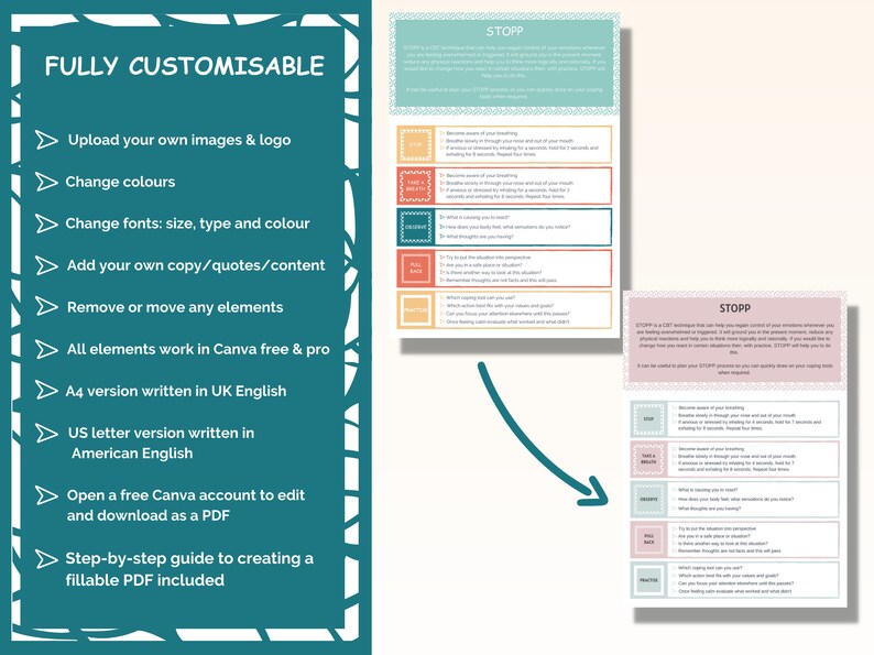 STOPP Grounding Technique Worksheets, Coping Skills Worksheet, Therapy ...