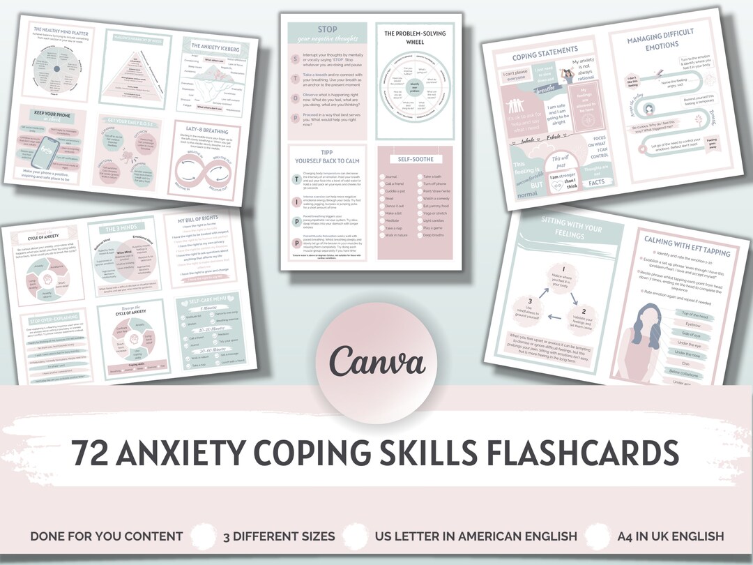 Anxiety Coping Skills Flashcards Anxiety Tools Therapy - Etsy