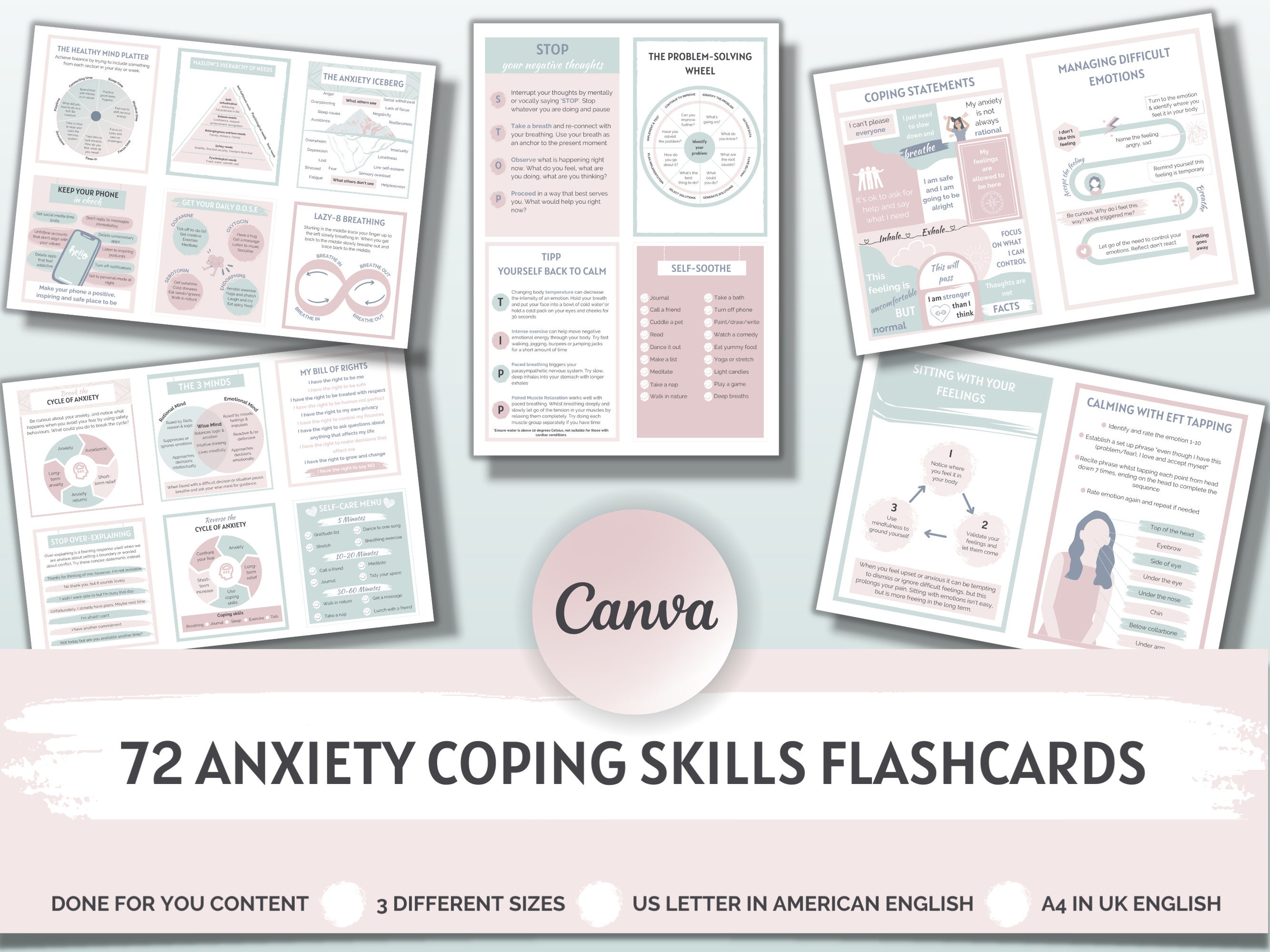 Anxiety Coping Skills Flashcards Anxiety Tools Therapy - Etsy