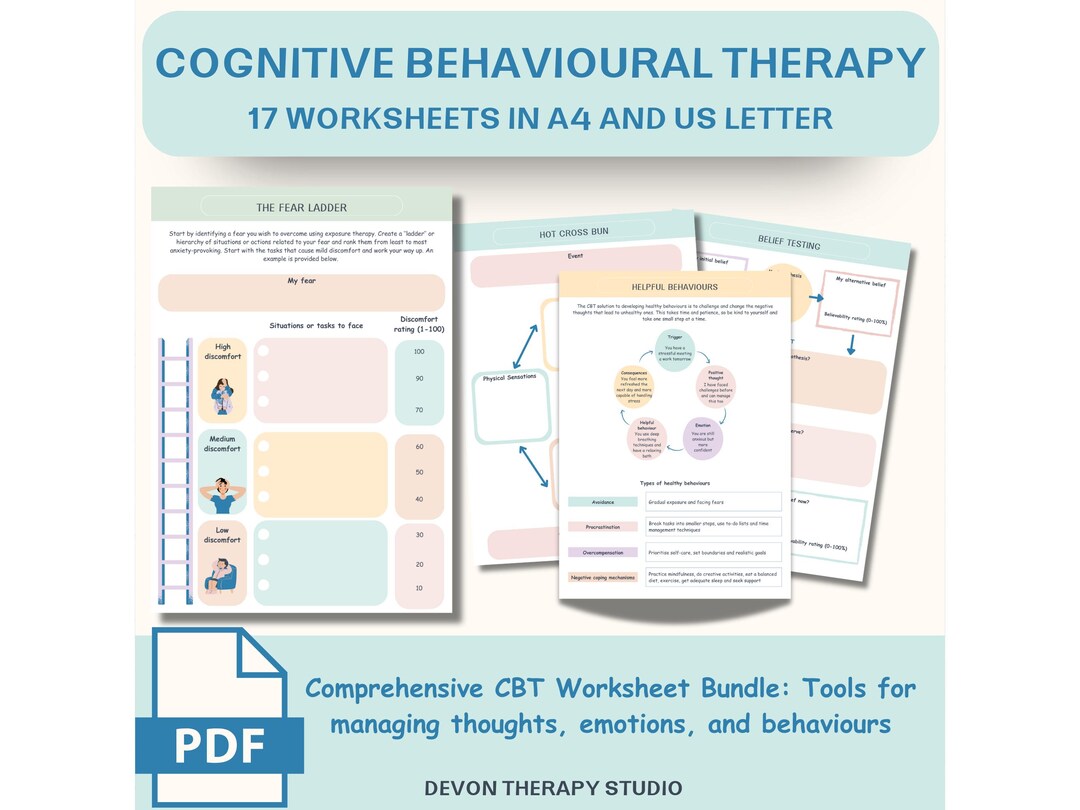 CBT Worksheets Bundle, Mental Health Worksheets, Cognitive Distortions ...