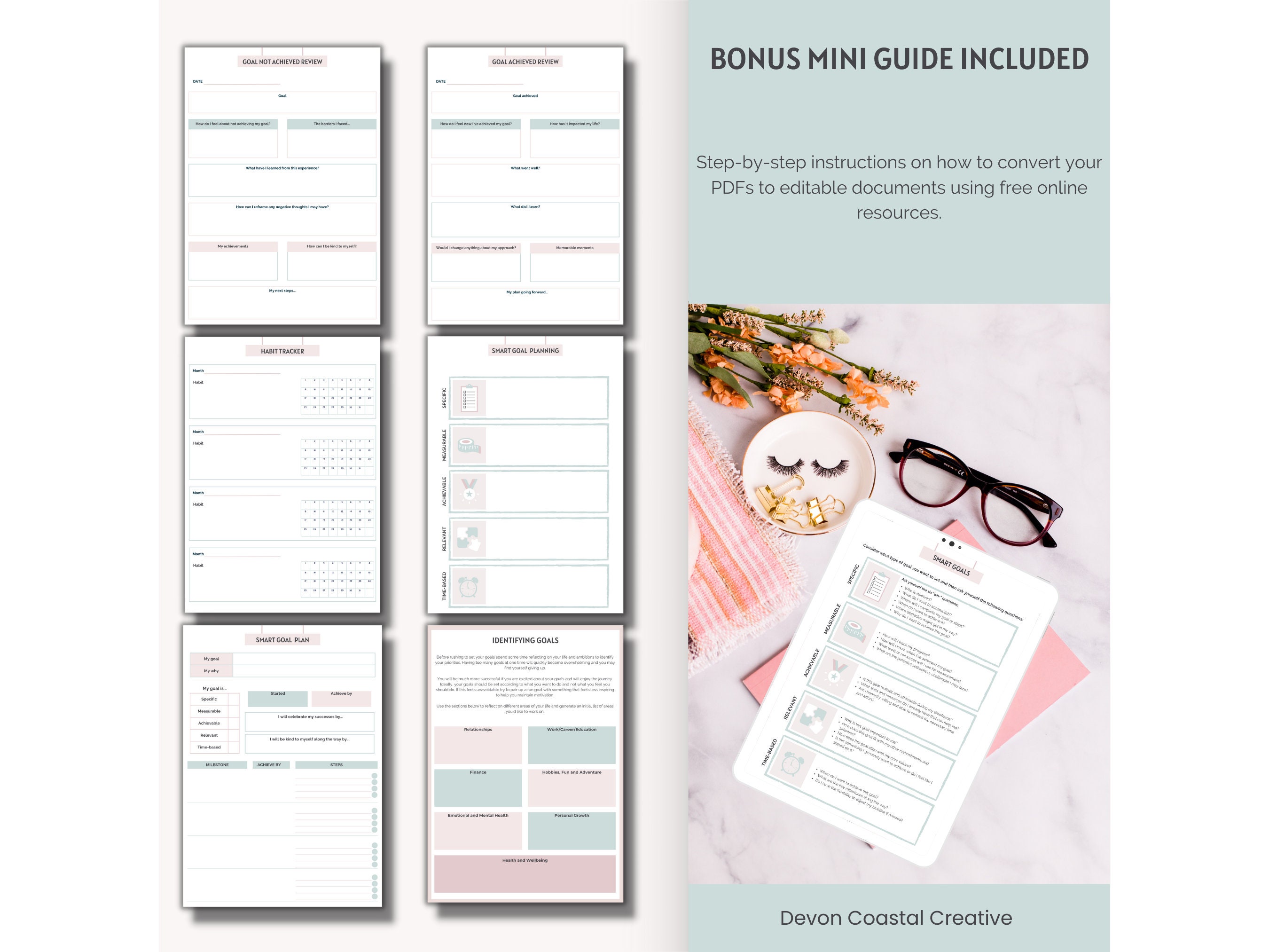 Canva SMART Goals Setting, SMART Goals Template, Habit Tracker, SMART ...