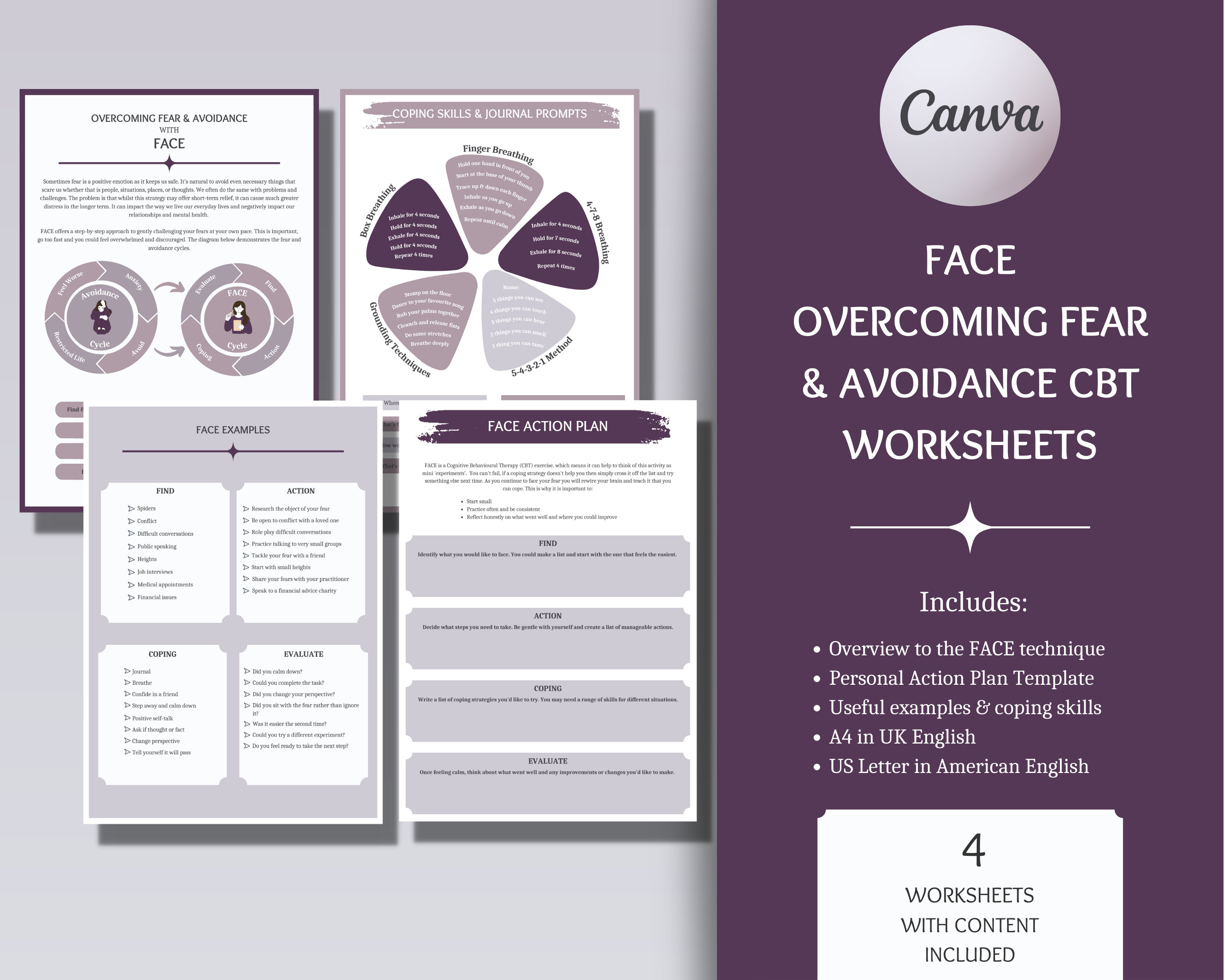 Fear Avoidance Worksheets, CBT, Anxiety Worksheets, Journal Prompts ...