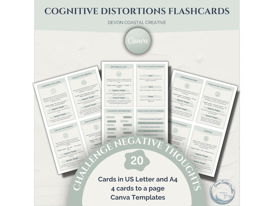 Canva Cognitive Distortions Flashcards, Automatic Negative Thoughts ...