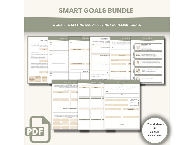 PDF SMART Goals Setting, SMART Goals Template, Habit Tracker, Goal ...