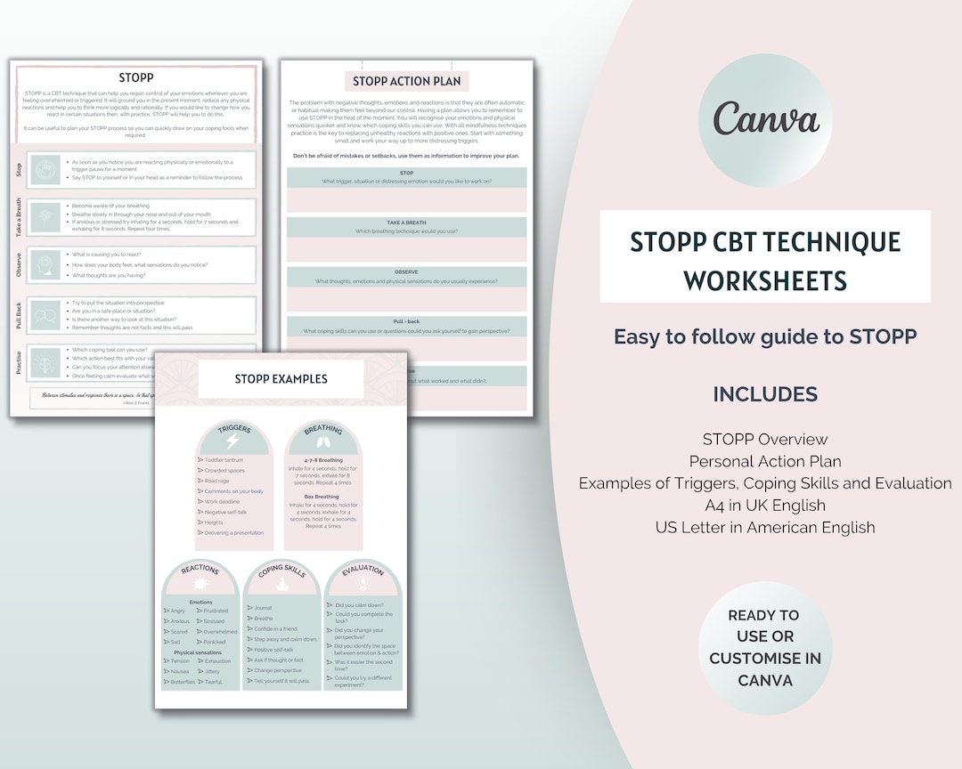 STOPP CBT Worksheets, Therapy Worksheets, Anxiety Worksheets ...