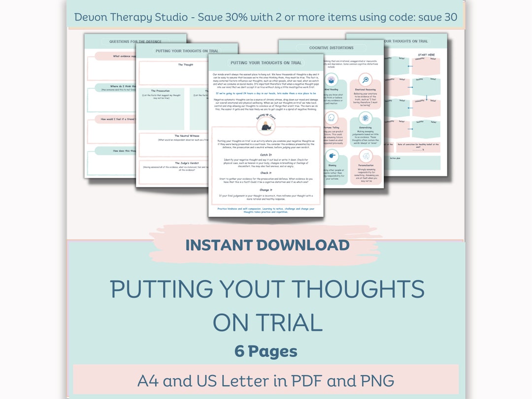 Putting Your Thoughts on Trial Worksheets, Negative Thinking, Thought ...