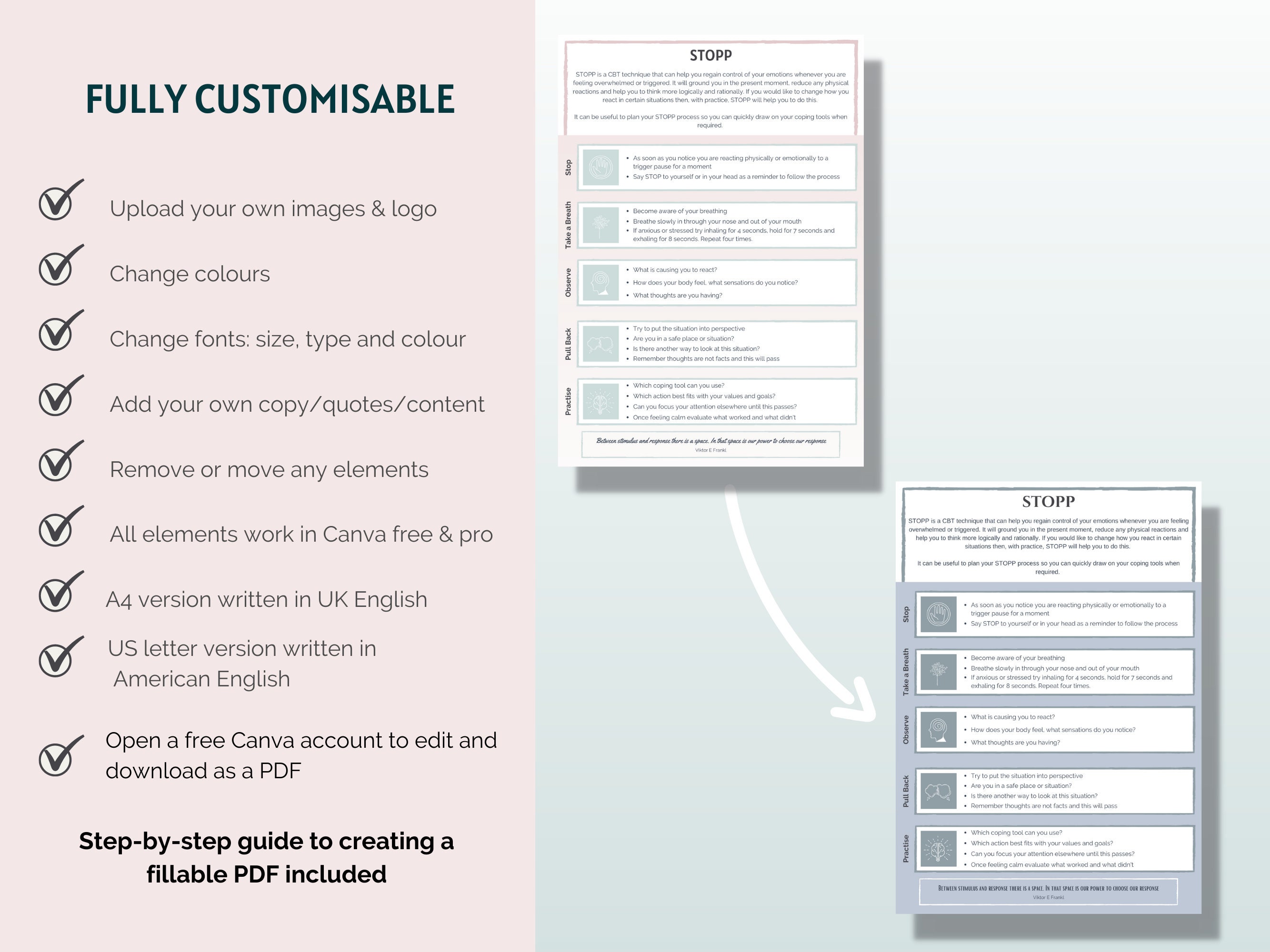 STOPP CBT Worksheets Therapy Worksheets Anxiety Worksheets - Etsy UK