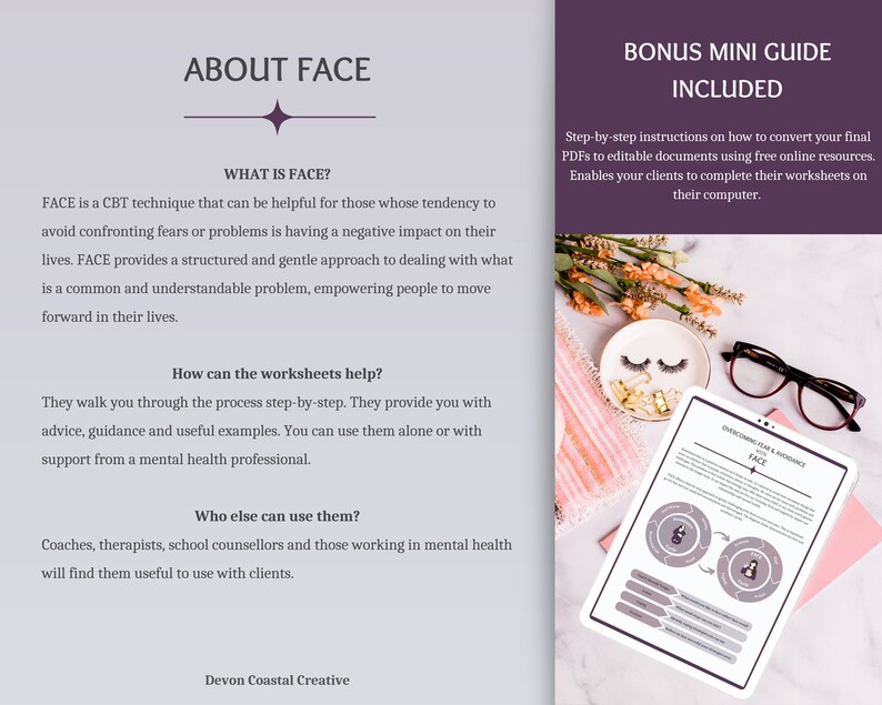 Fear Avoidance Worksheets, CBT, Anxiety Worksheets, Journal Prompts ...