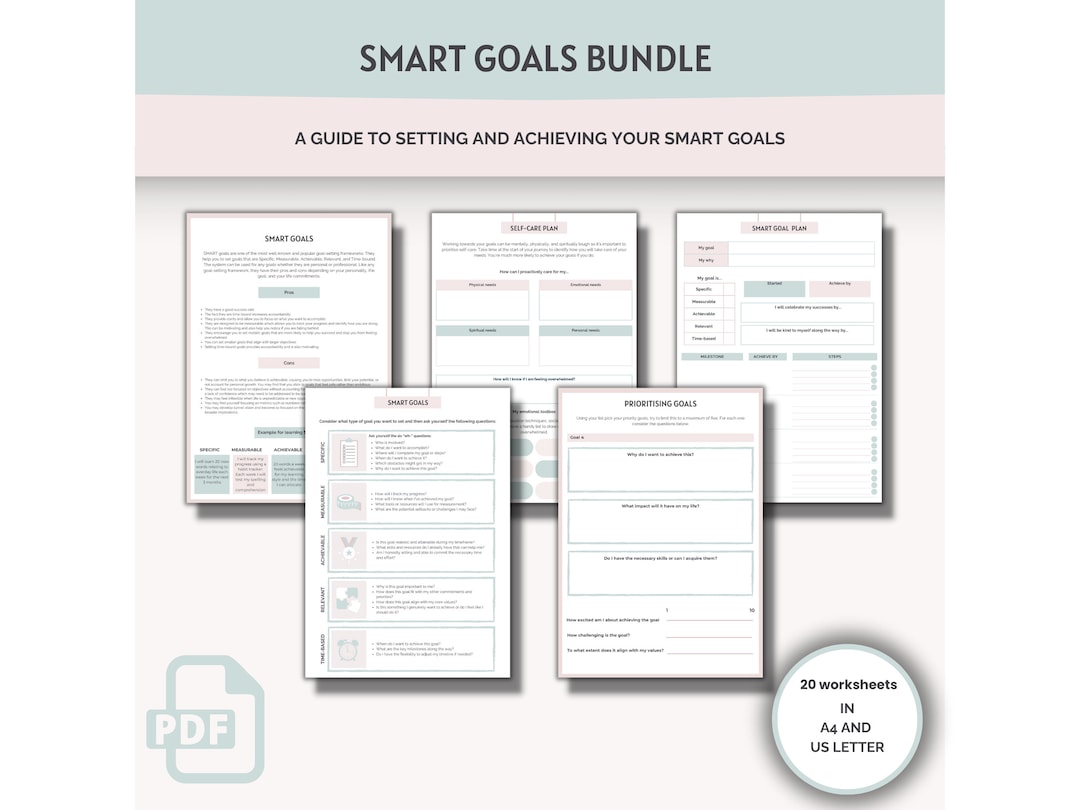 Printable SMART Goals Setting Templates, SMART Goals Template, Habit ...