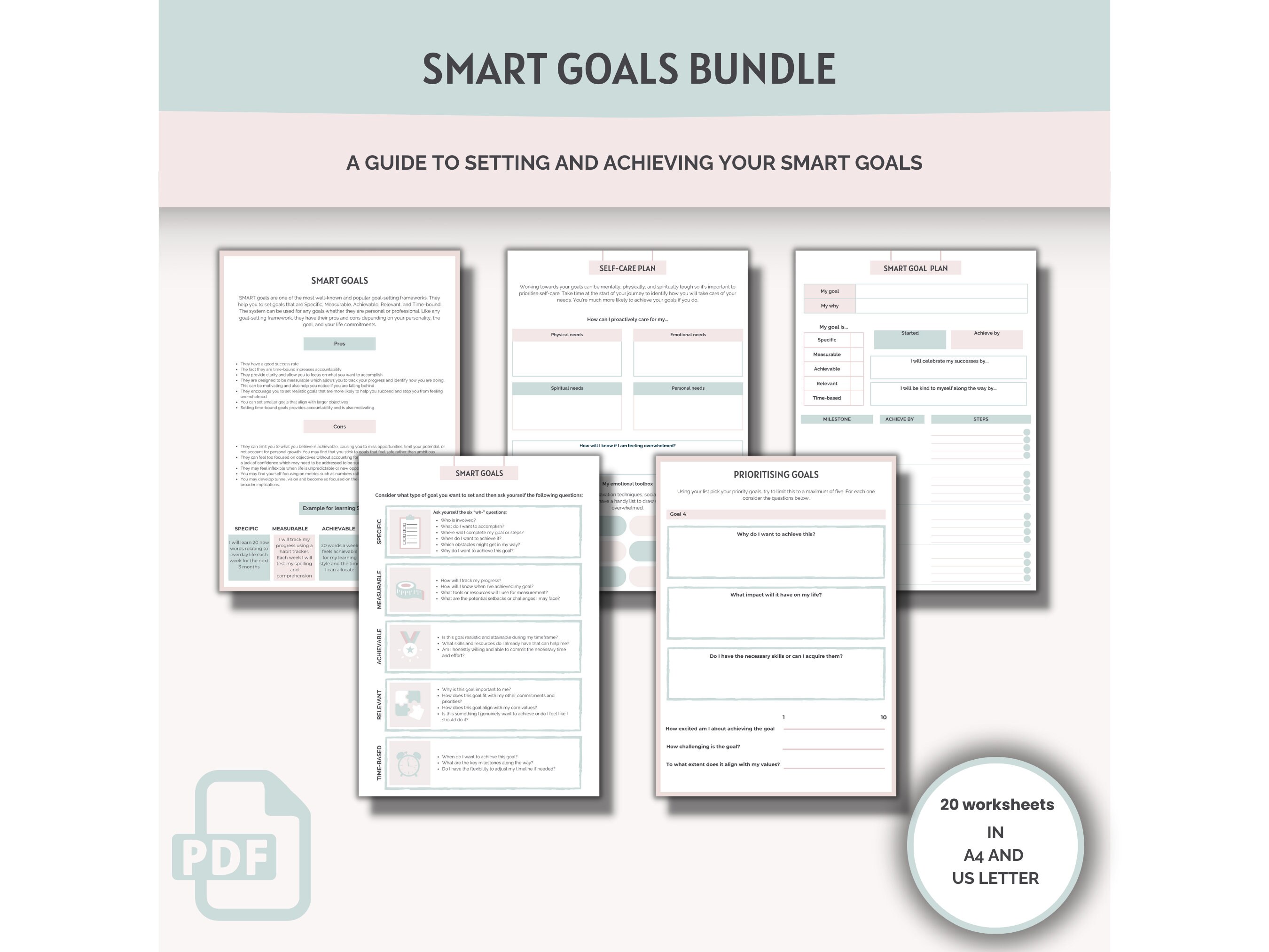 Printable SMART Goals Setting Templates, SMART Goals Template, Habit ...