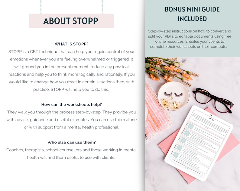 STOPP Grounding Technique PDF Worksheets, Coping Skills, Therapy ...