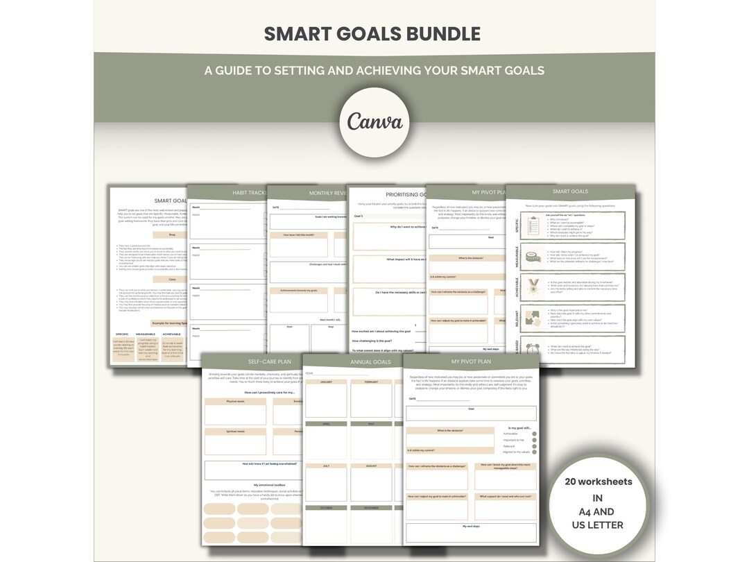 Canva SMART Goals Setting, SMART Goals Template, Habit Tracker, SMART ...