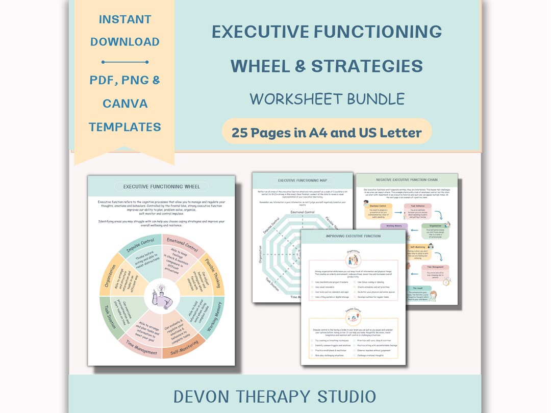 Executive Functioning Wheel & Strategies; ADHD Therapy; Working Memory ...
