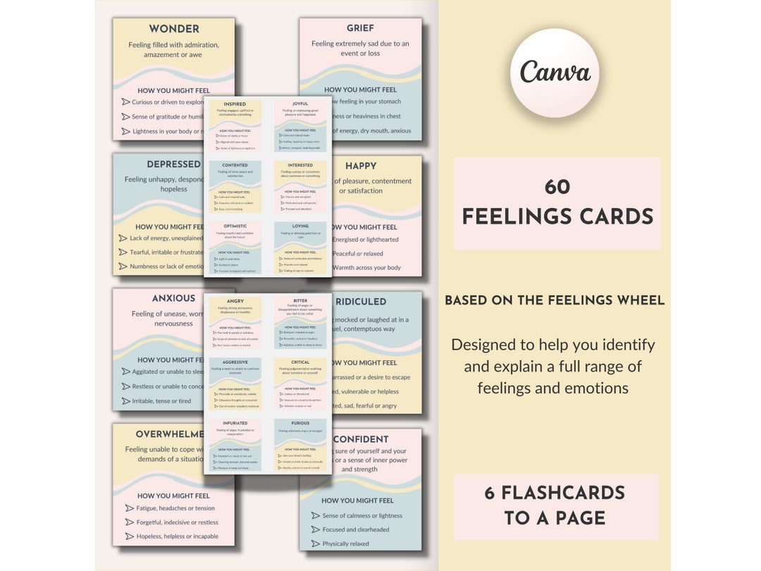 Feelings Cards Mood Cards Emotions Cards Therapy Resources - Etsy