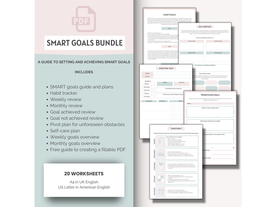 Printable SMART Goals Setting Templates, SMART Goals Template, Habit ...