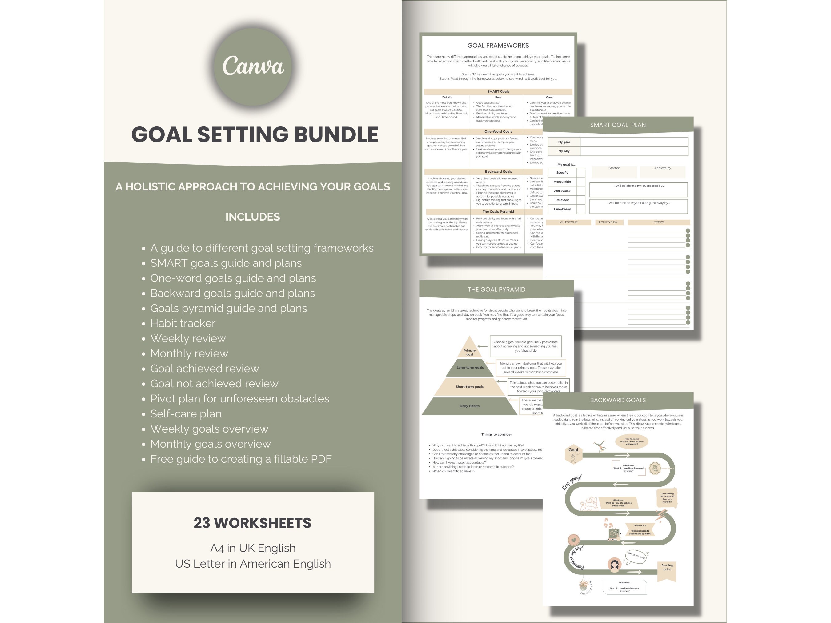 Goal Setting Worksheets, SMART GOALS, Goal Pyramid, Habit Tracker, Goal ...