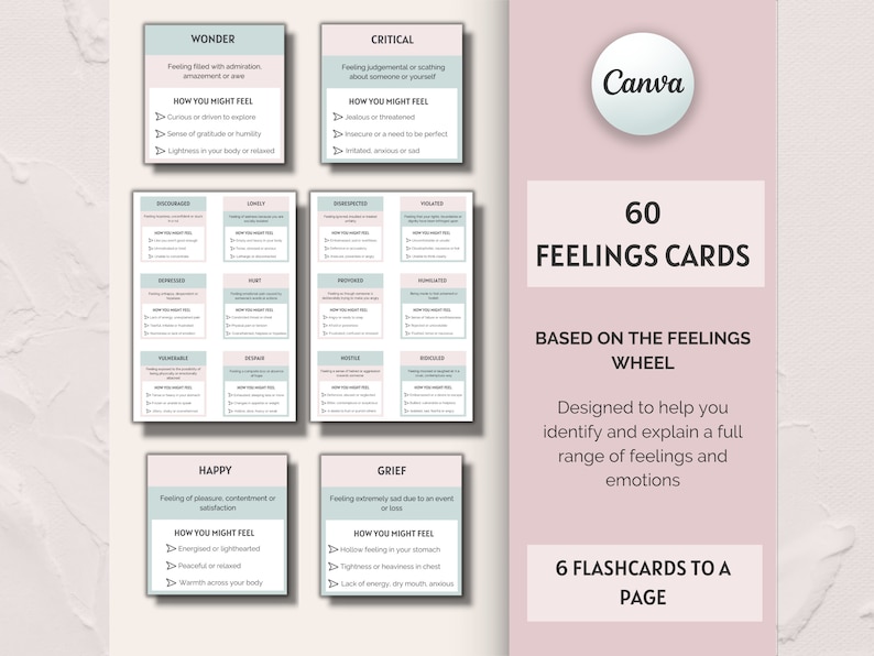 Feelings Cards, Mood Cards, Emotions Cards, Therapy Resources, Coaching ...