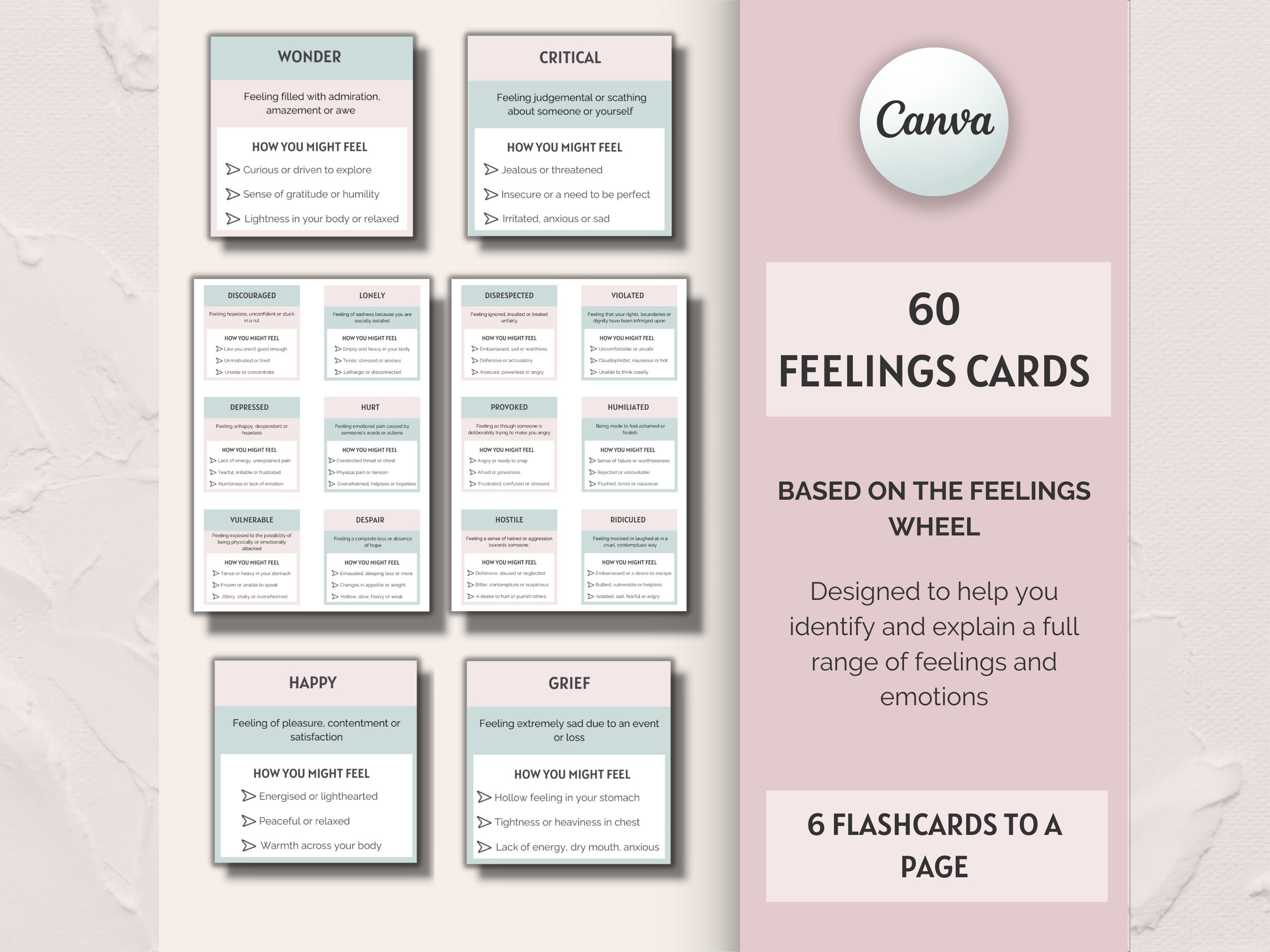Feelings Cards, Mood Cards, Emotions Cards, Therapy Resources, Coaching ...
