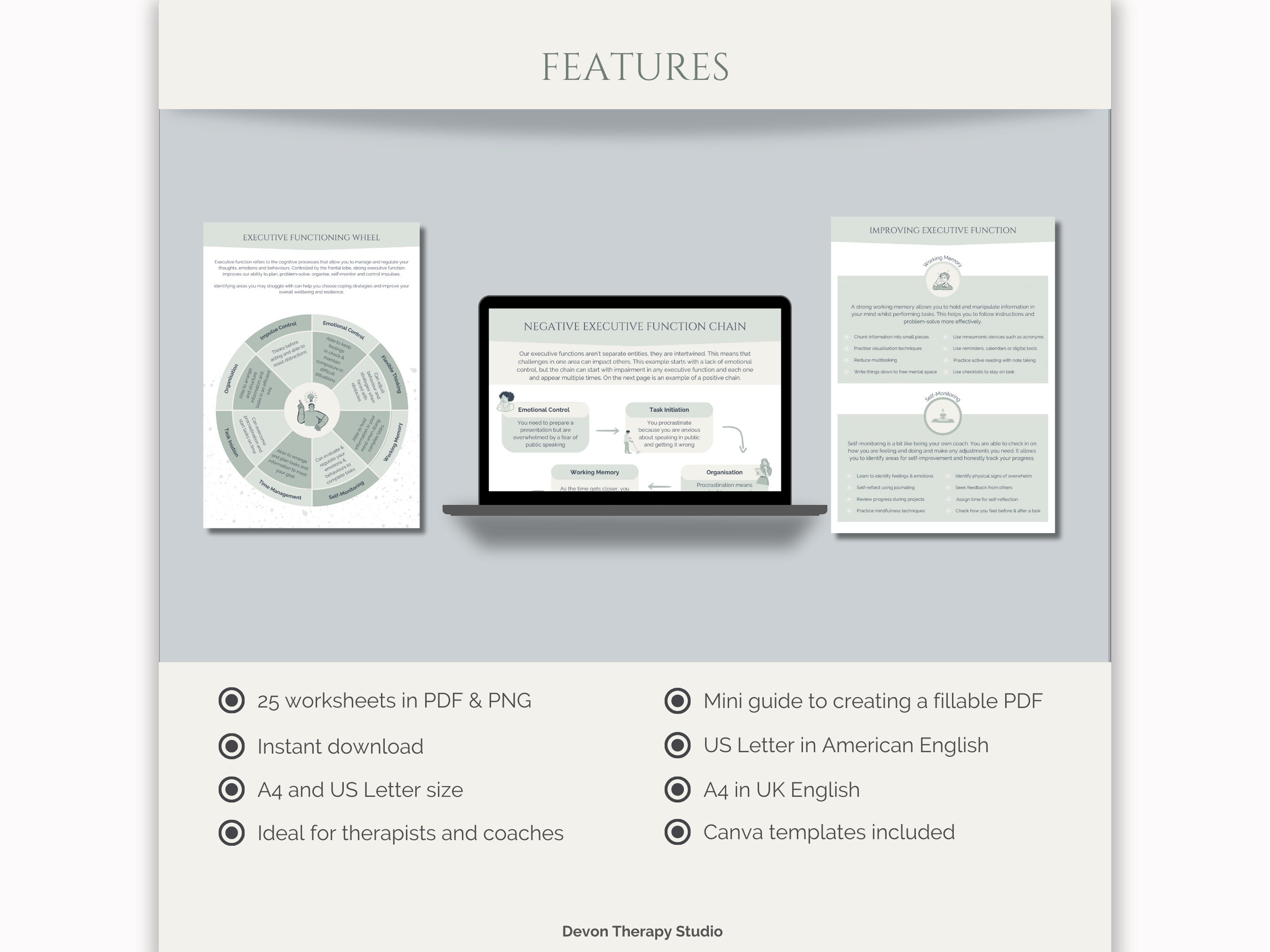 Executive Functioning Wheel & Strategies ADHD Planner Coping Skills CBT ...