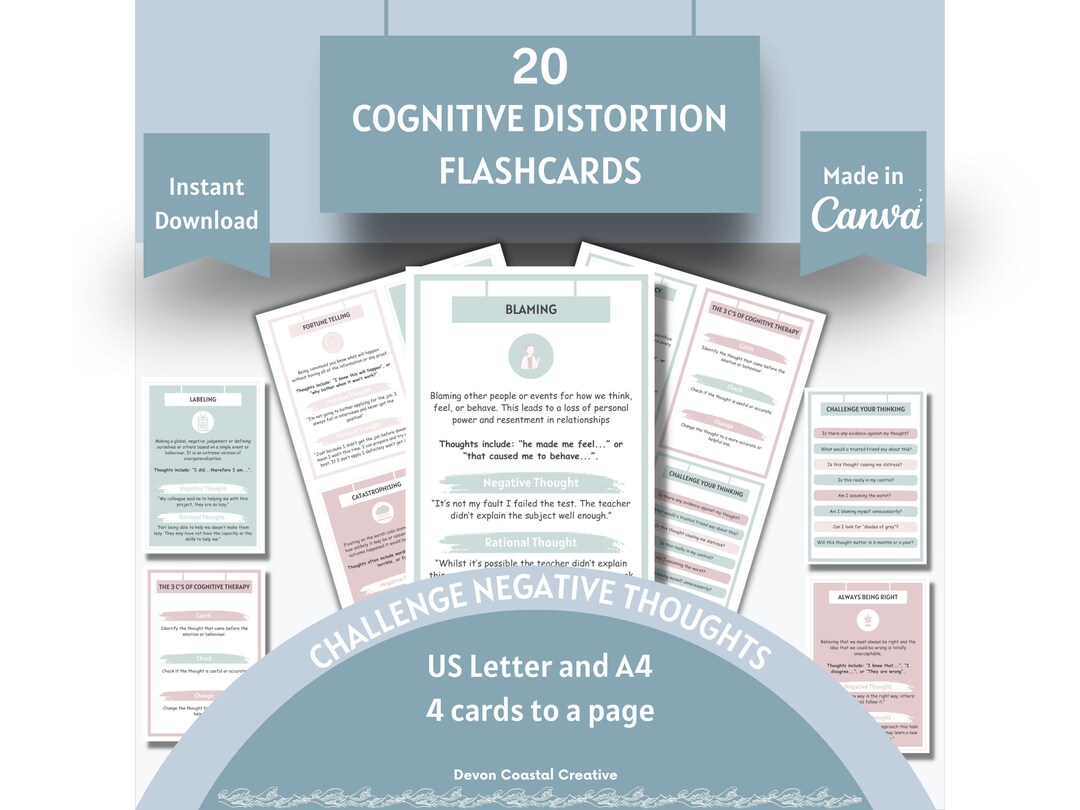 Canva Cognitive Distortions Flashcards, Automatic Negative Thoughts ...