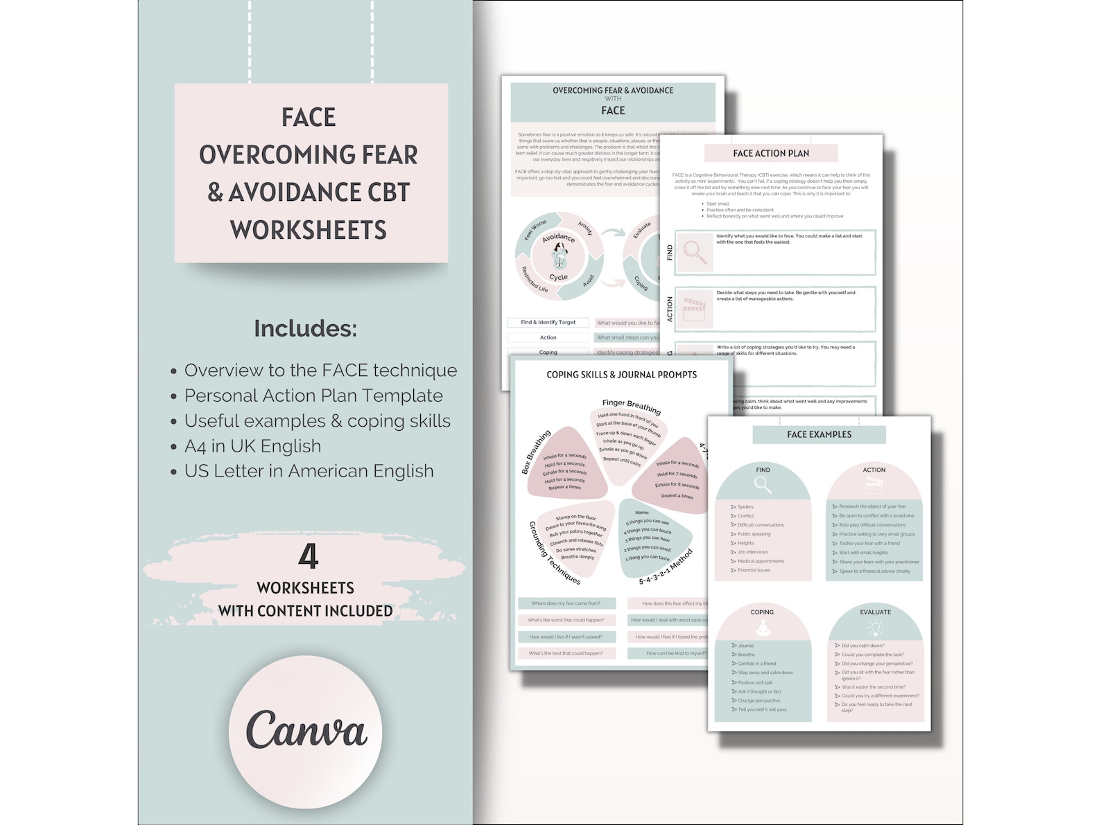 Overcome Fear Avoidance Worksheets, CBT, Anxiety Worksheets, Journal ...