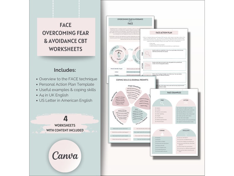 Overcome Fear Avoidance Worksheets, CBT, Anxiety Worksheets, Journal ...
