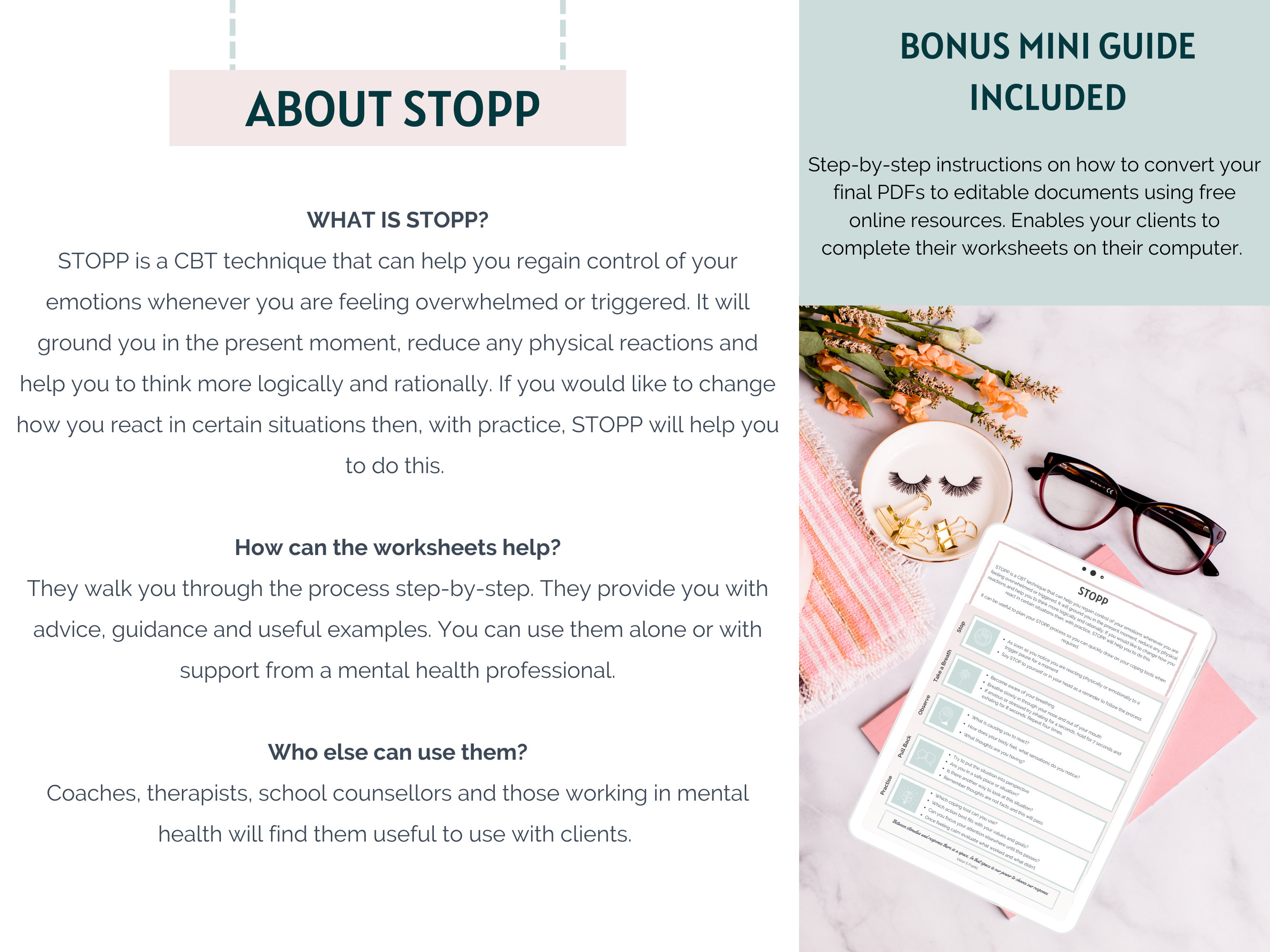 STOPP CBT Worksheets Therapy Worksheets Anxiety Worksheets - Etsy UK
