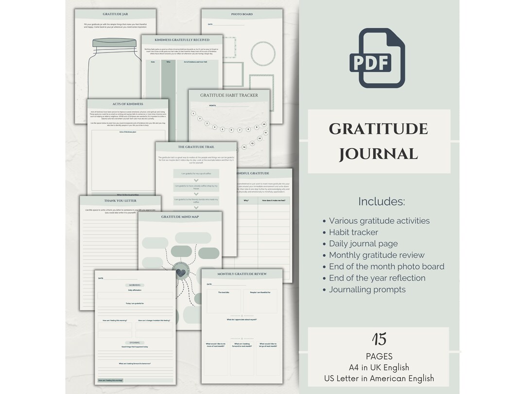 Printable Gratitude Journal, Thankful Journal, Mindfulness Journal ...