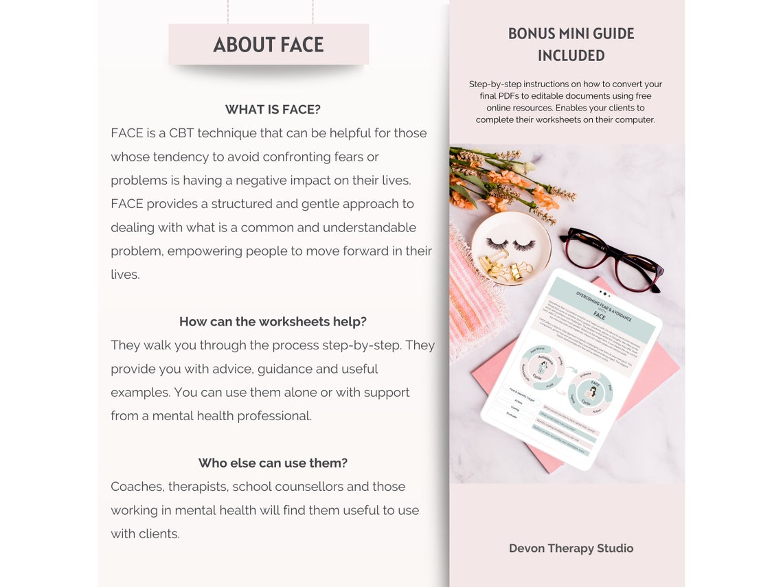 Overcome Fear Avoidance Worksheets, CBT, Anxiety Worksheets, Journal ...