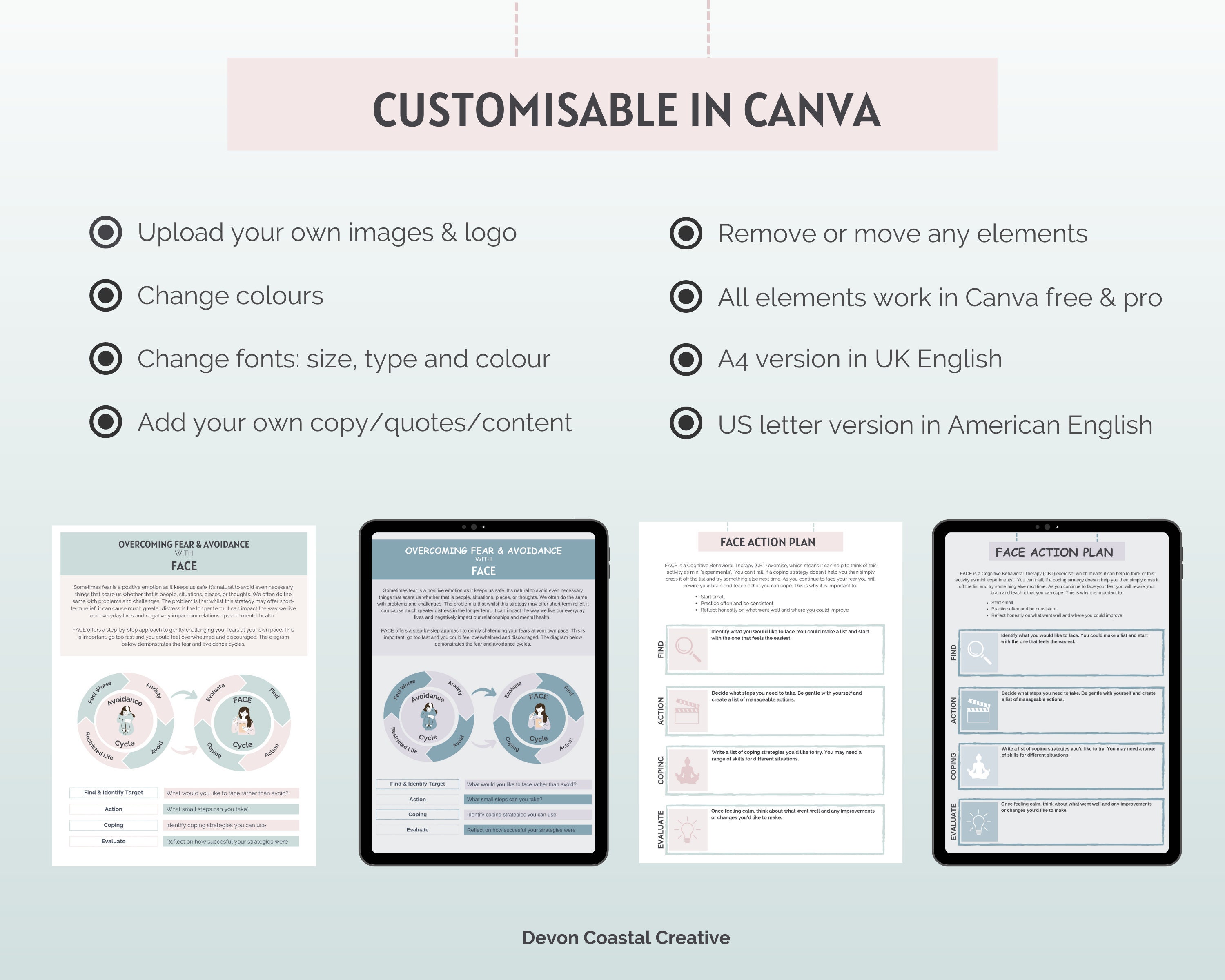 Overcome Fear Avoidance Worksheets, CBT, Anxiety Worksheets, Journal ...
